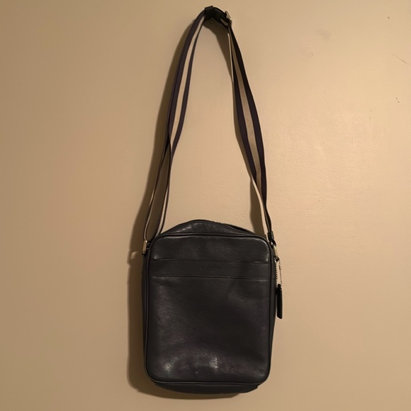 Coach | Bags | Coach Navy Leather Purse With Tan And Navy Strap | Poshmark